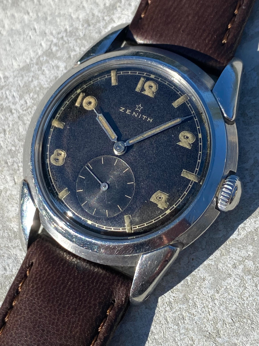 Vintage 1945 Zenith Tropic Dial Art Deco Fancy Stepped Bezel Stainless ...